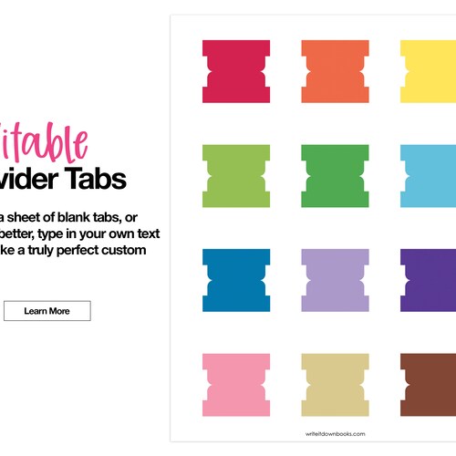 Editable Divider Tabs Blank Printable DIY Multi Color - Etsy