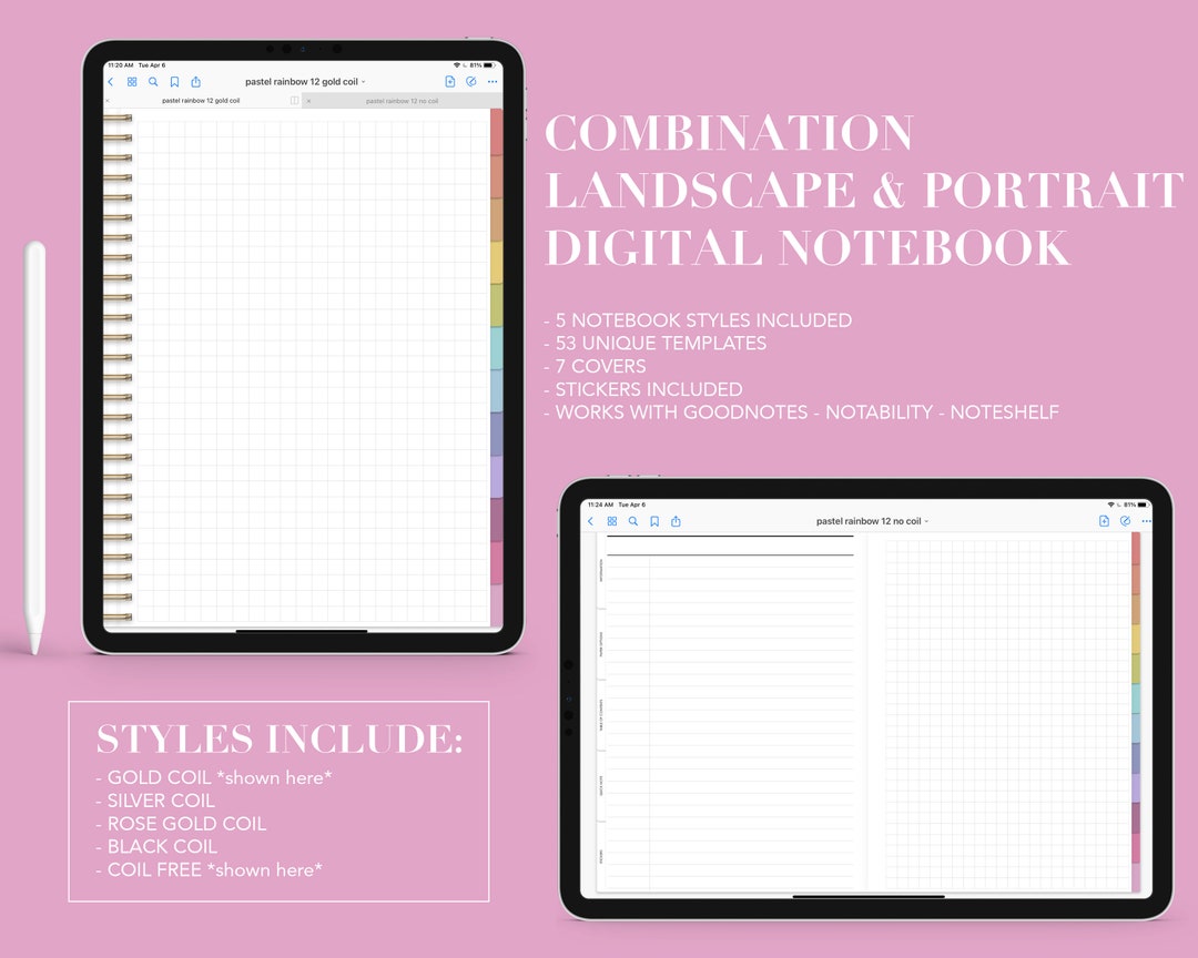 12 Subject Digital Notebook | 53 Templates | Landscape or Portrait ...