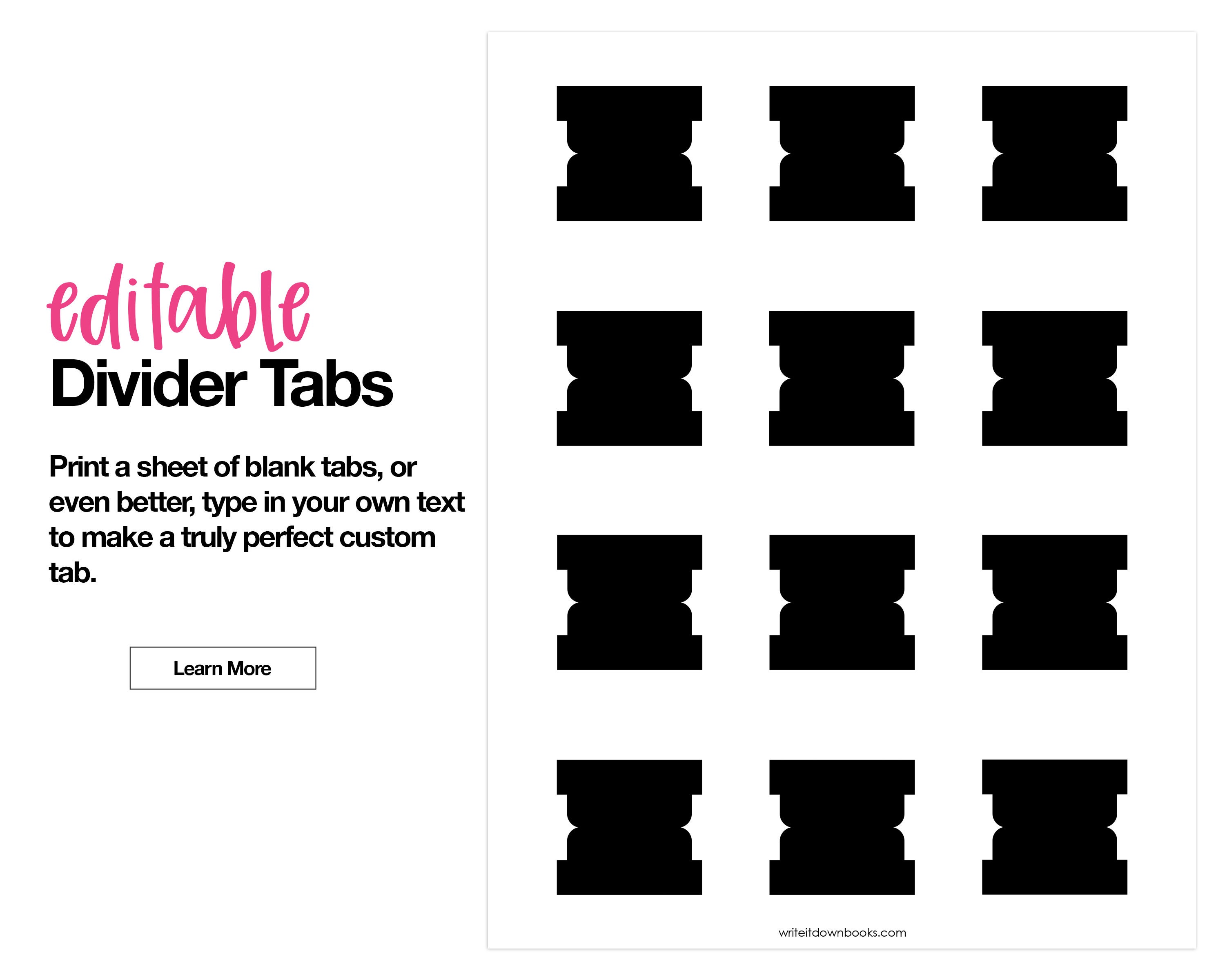 Editable Divider Tabs Blank Printable DIY Black - Etsy