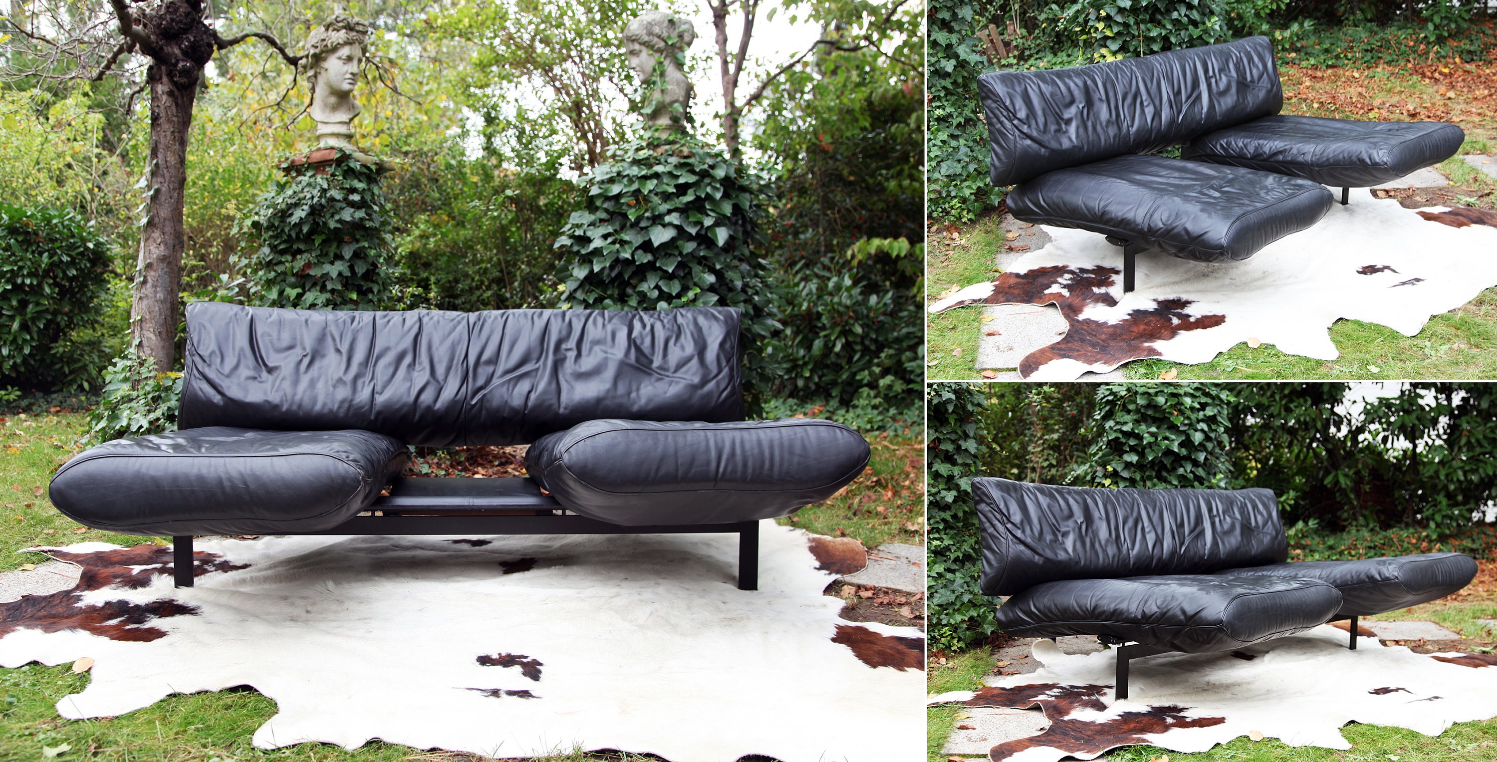 Postmodern Convertible Black Patinated Leather Designer De Sede Ds140 ...