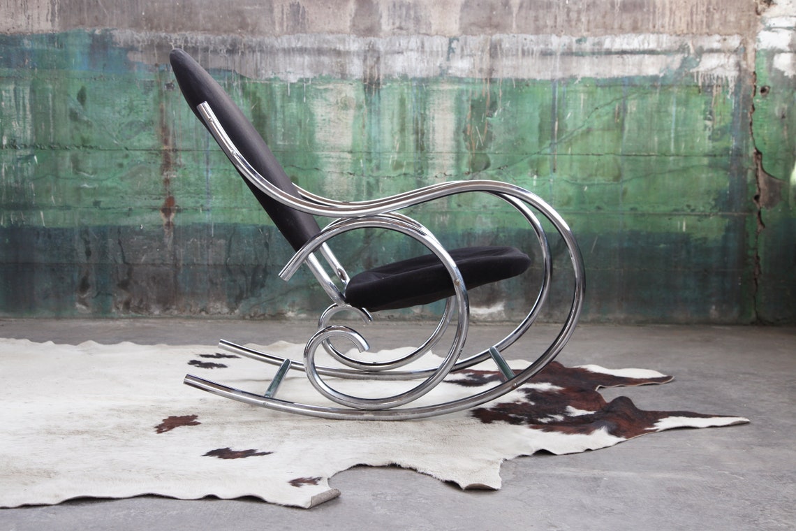 1970s Sculptural Chrome and Black Velour Rocking Chair Rocker - Etsy