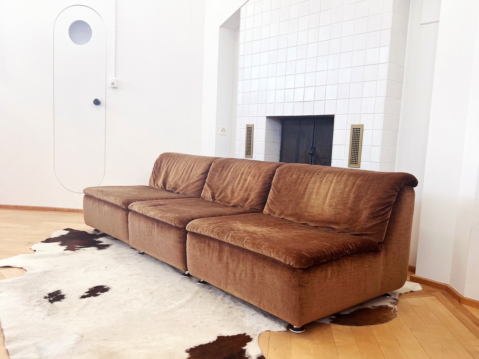 1970s Brown Velvet Velour Sofa Sectional 3 Pcs Lounge Chairs Mario ...