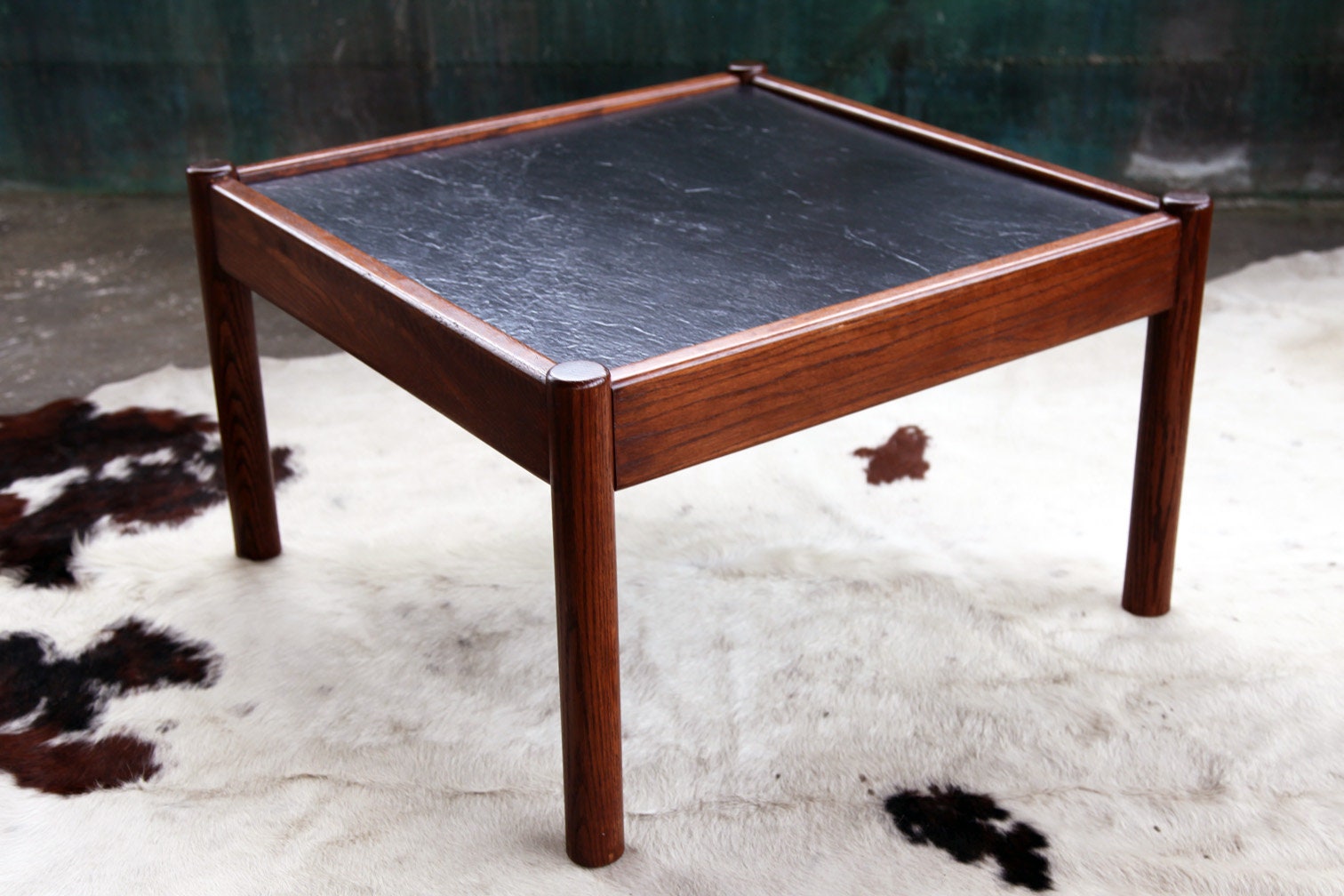 Gorgeous Mid Century Black Slate Stone Rosewood Teak Solid Coffee ...