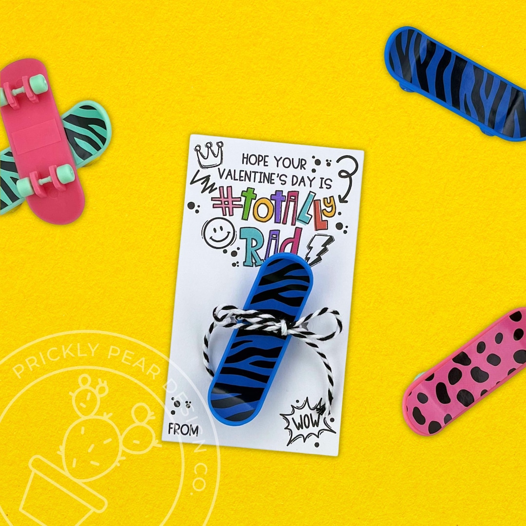 Totally Rad Skateboard Valentines Card, Valentine Tag, Kids Classroom ...