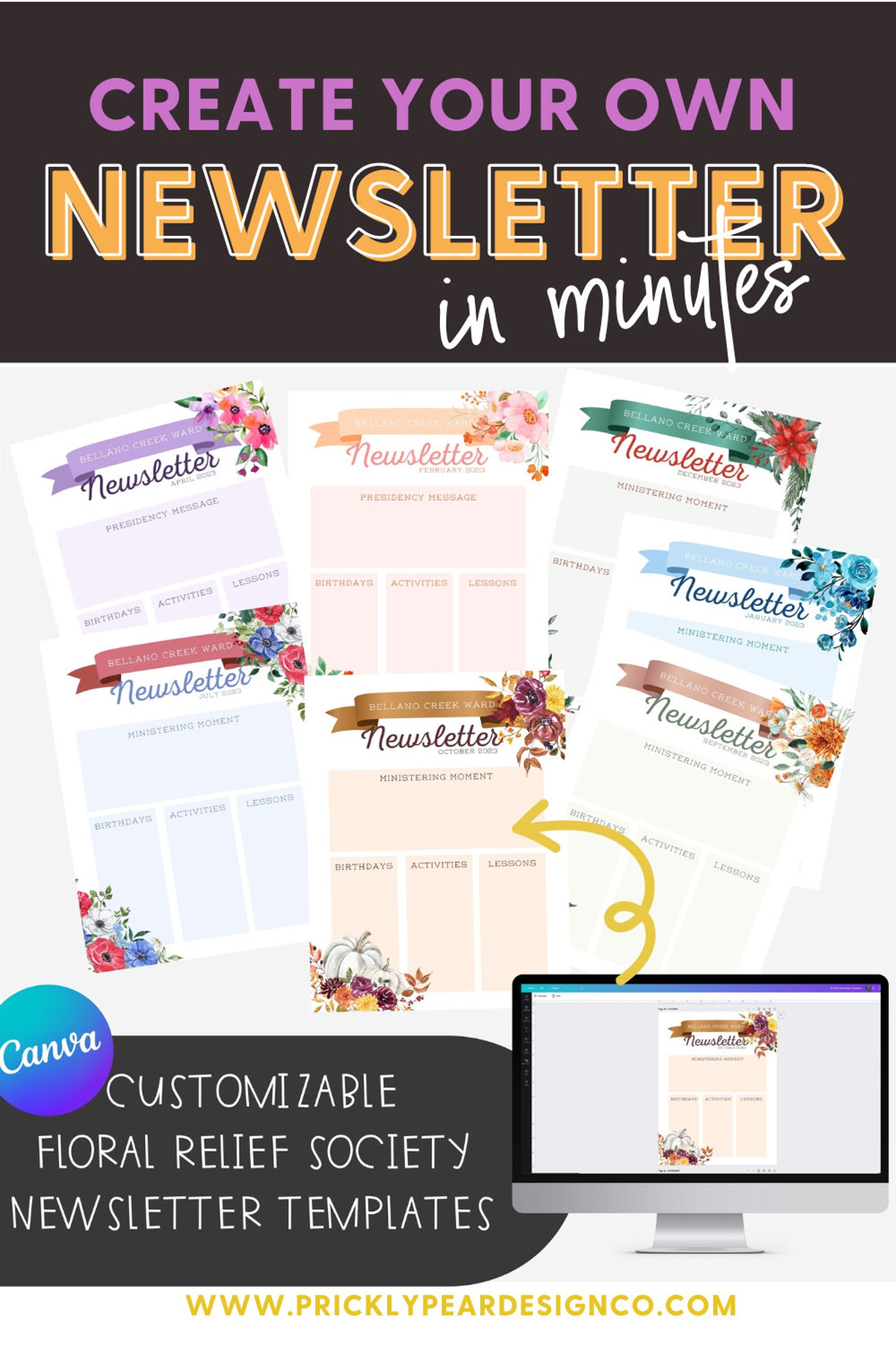 Editable Monthly Newsletter Template, Relief Society Newsletter, Young ...