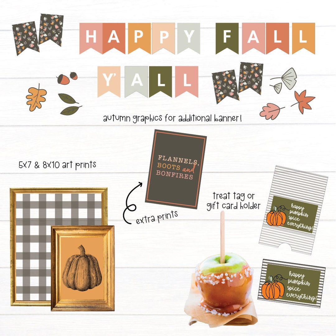 Fall Printable Decor Kit: Banner, Art Prints, Gift Tags (digital ...