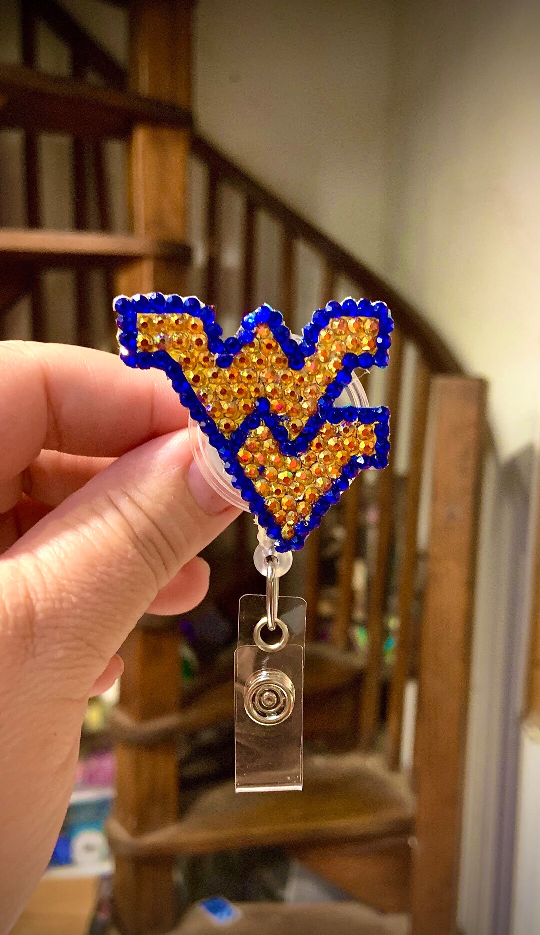 WV Flying WV West Virginia Rhinestone Badge Reel/ Clip/ Holder - Etsy