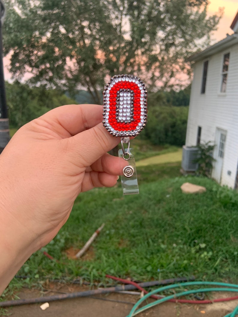 Ohio State Block O Red Silver White Rhinestone Badge Reel/ - Etsy