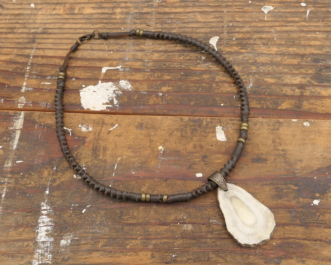 Real Deer Antler Pendant Necklace With Braided Leather, Boho Western ...