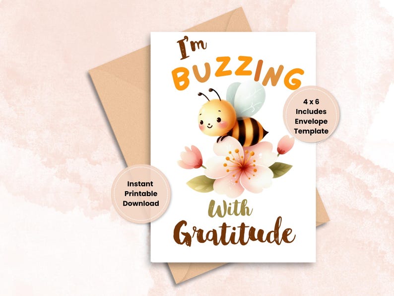 Bee Thank You Card Printable | 4x6 Foldable Card With Envelope Template ...