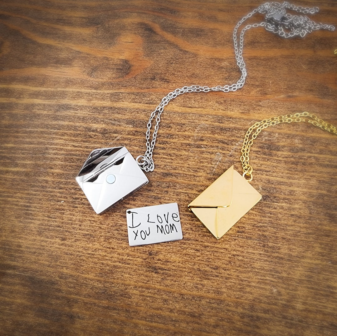 Handwriting Secret Message Envelope Necklace, Mother's Day Handwriting ...