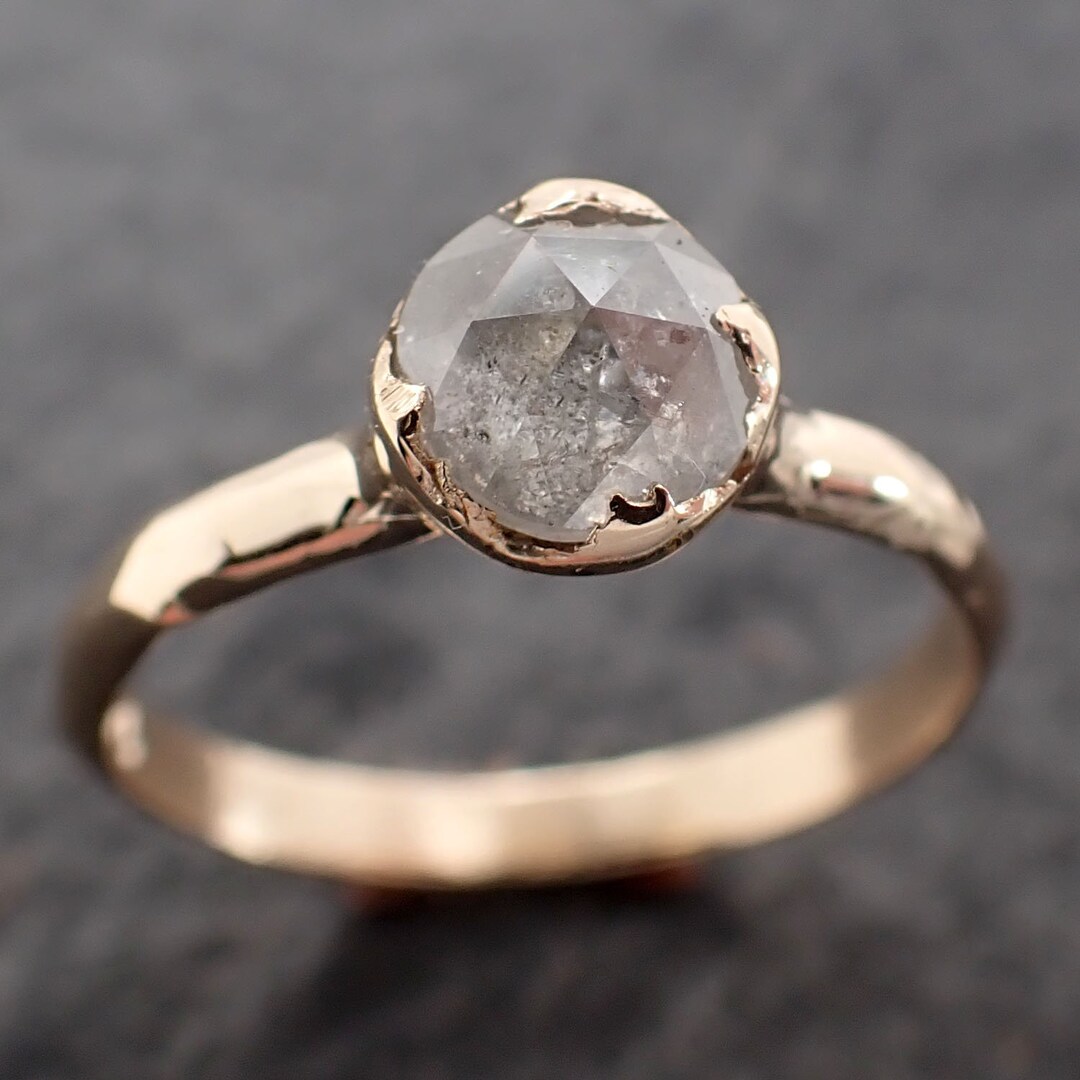 Rose Cut Salz & Pfeffer Diamant Solitär Ring - 14k Gelbgold - Etsy ...