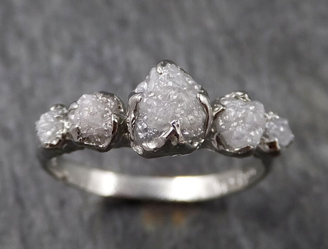 Custom Diamond White Gold Engagement Ring Rough Gold Wedding Ring ...