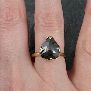 Carbonado Fancy Cut Solitaire Engagement 18k Yellow Gold Wedding Ring ...