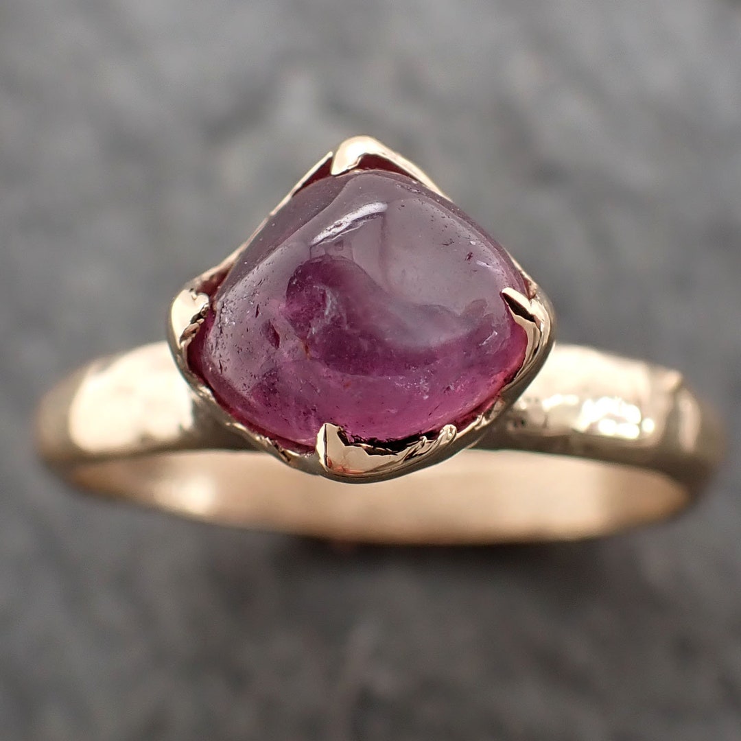 Sapphire Tumbled Yellow 18k Gold Solitaire Pink Tumbled Gemstone Ring ...