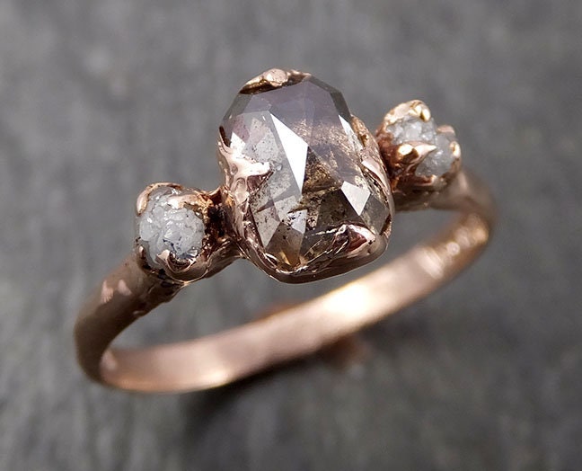 Faceted Fancy Cut Champagne Diamond Engagement 14k Rose Gold | Etsy