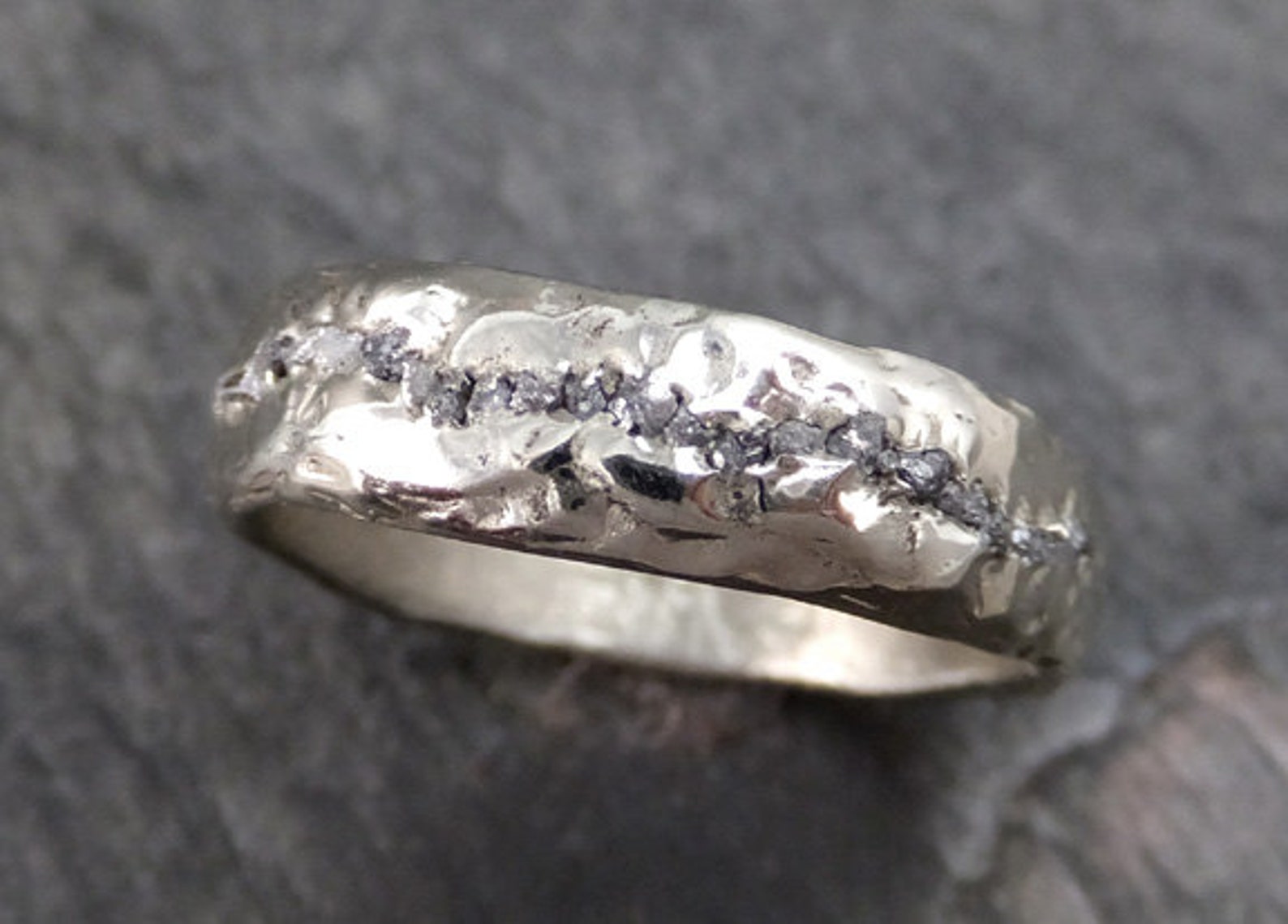 Raw Rough Diamond Men's Wedding Band 14k White Gold Black - Etsy