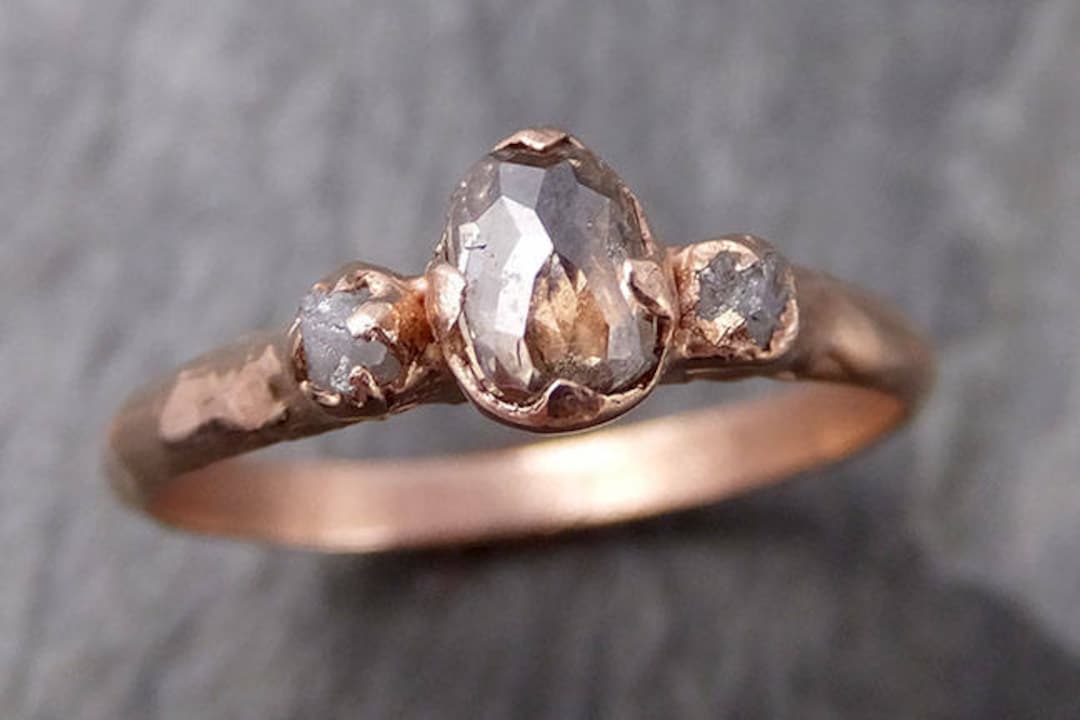 Faceted Fancy Cut Champagne Diamond Engagement 14k Rose Gold - Etsy