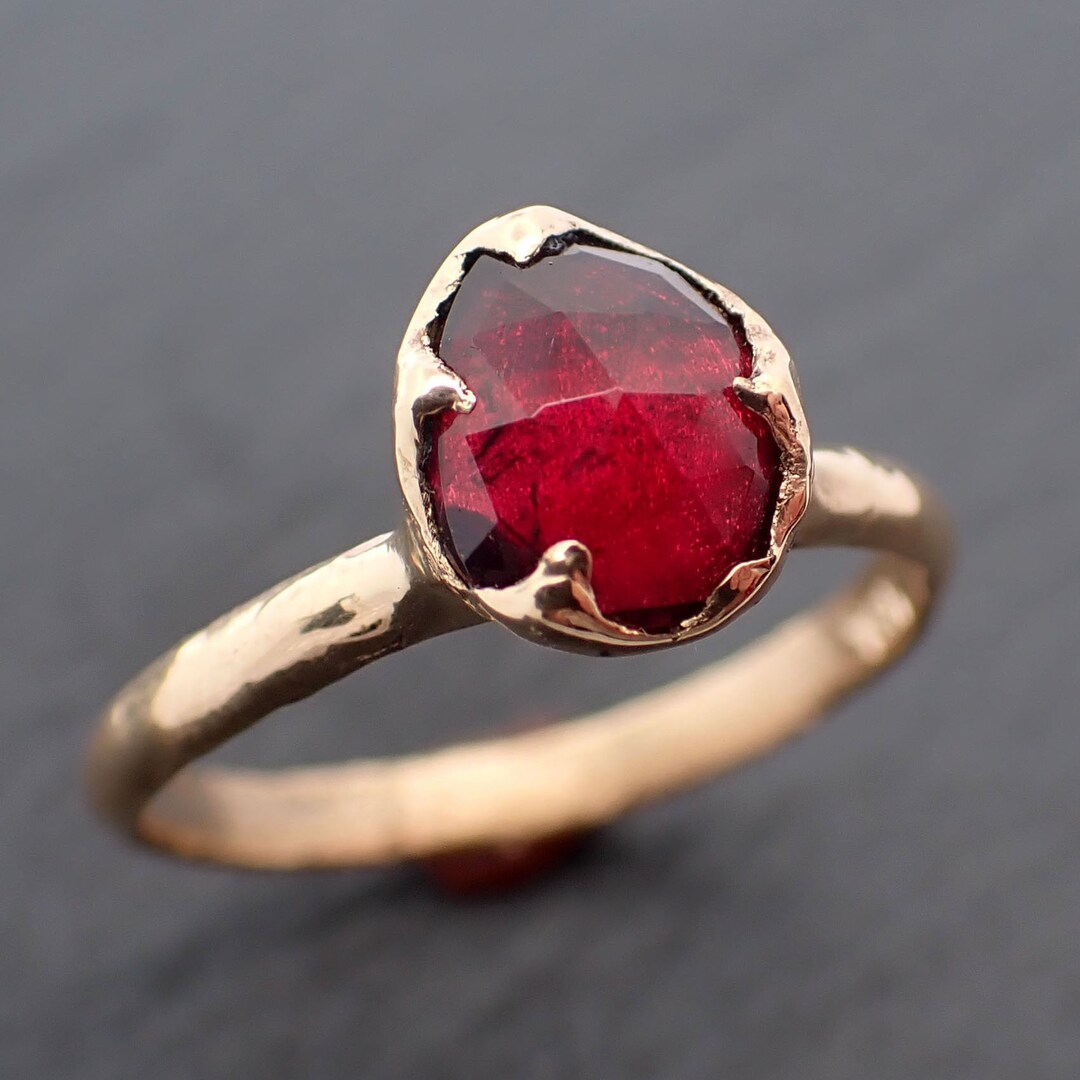 Fancy Cut Red Tourmaline Yellow Gold Ring Gemstone Solitaire Recycled ...