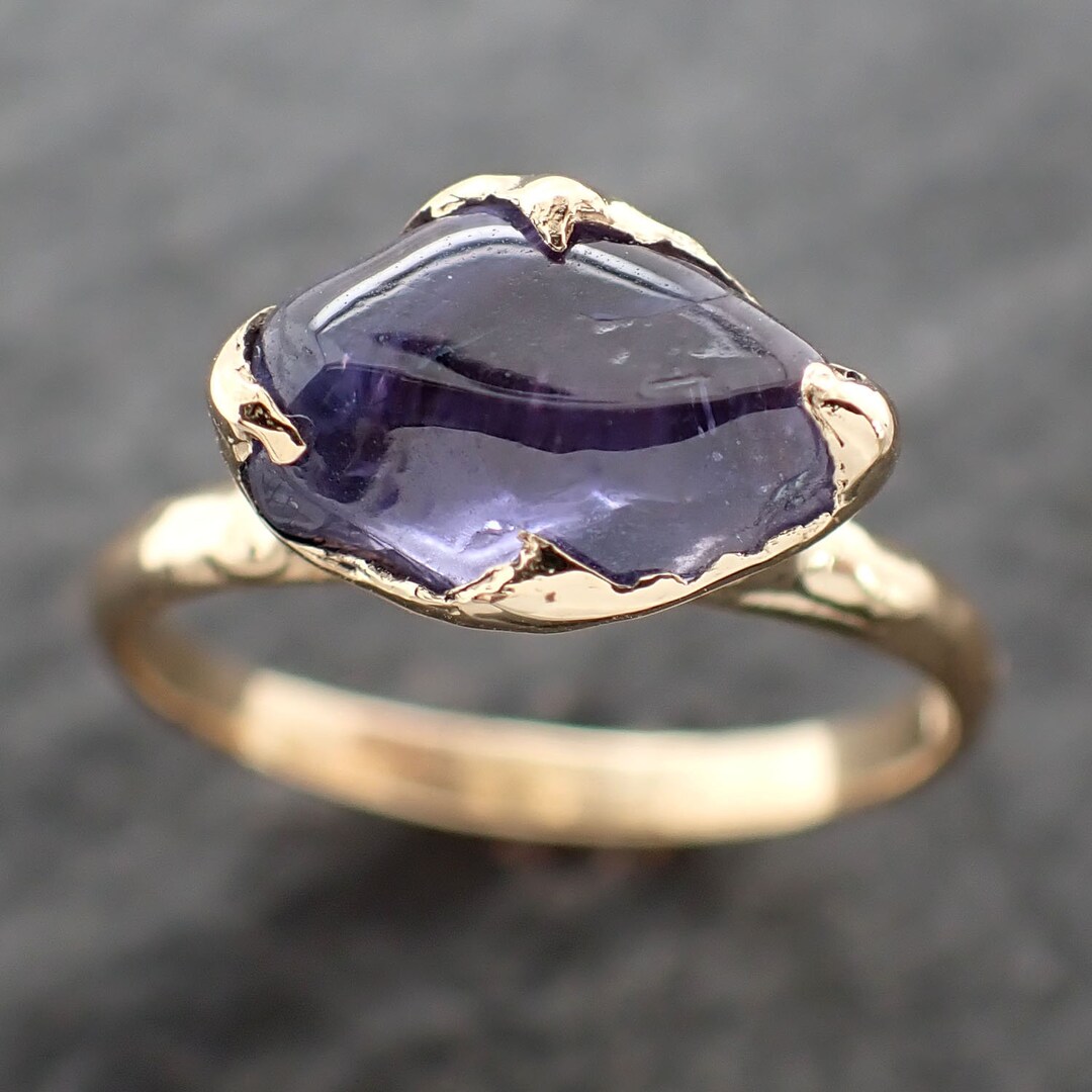 Sapphire Tumbled Purple Violet Tumbled Yellow 18k Gold Solitaire ...