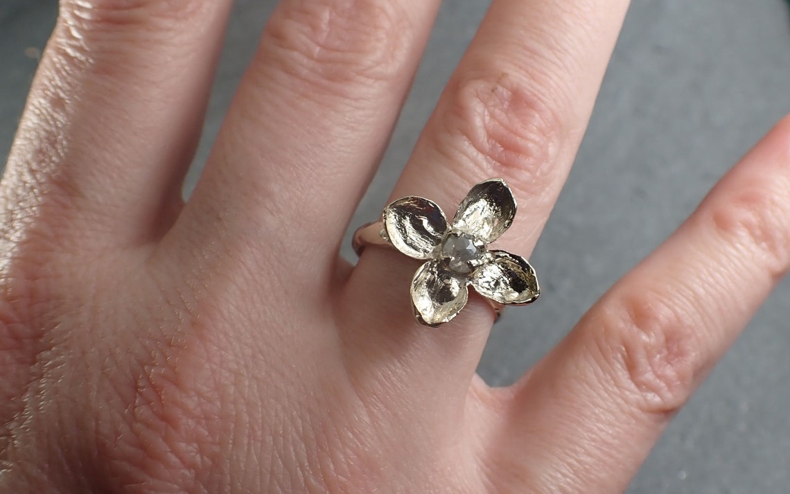 Real Flower and Fancy Cut Diamond 18k White Gold Wedding | Etsy