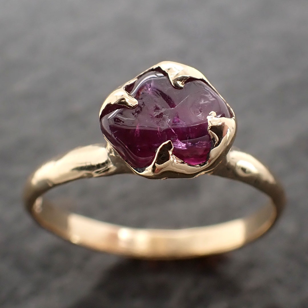 Sapphire Tumbled Purple Tumbled Yellow 18k Gold Solitaire Gemstone Ring ...