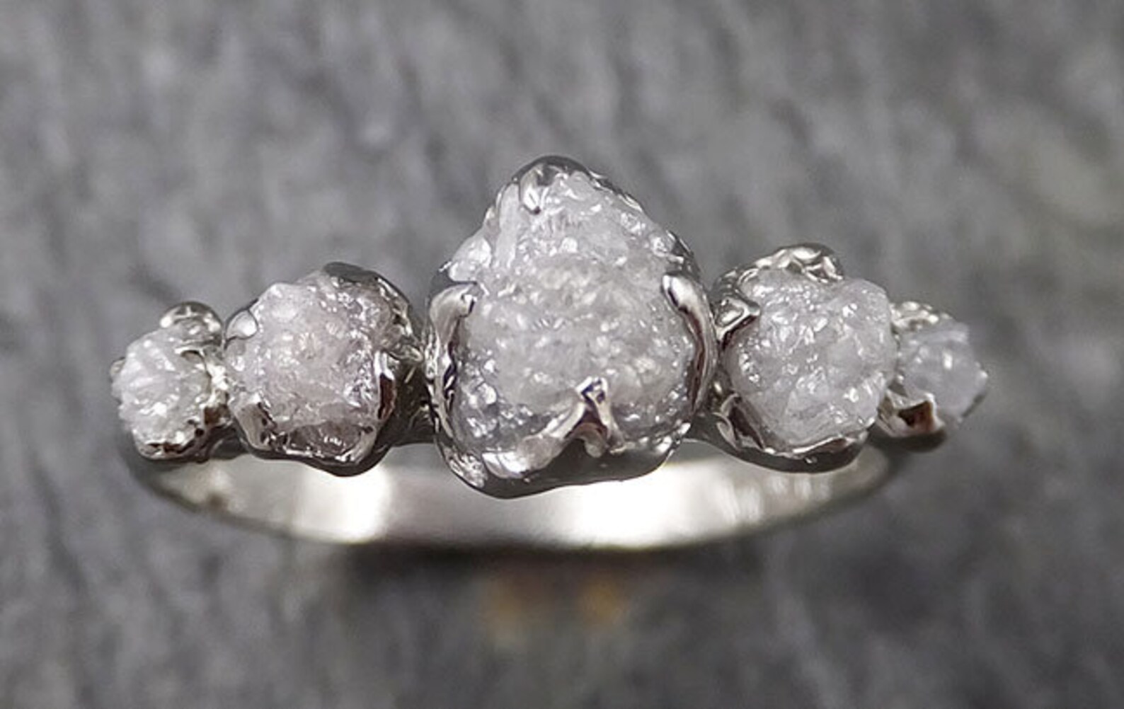 Custom Diamond White Gold Engagement Ring Rough Gold Wedding Ring ...