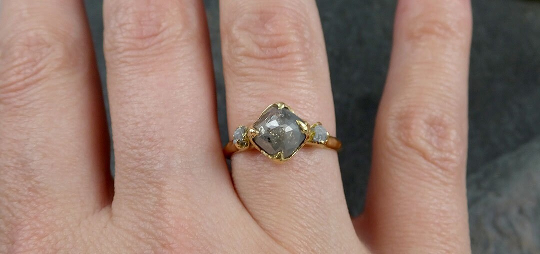 Fancy cut Gray Diamond Engagement 18k Yellow Gold Multi stone | Etsy