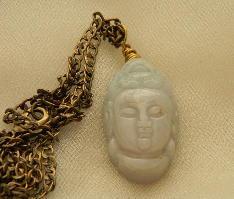 Jade Buddha Pendant on Brass Chain Necklace , Buddha Jewelry , Buddhist ...