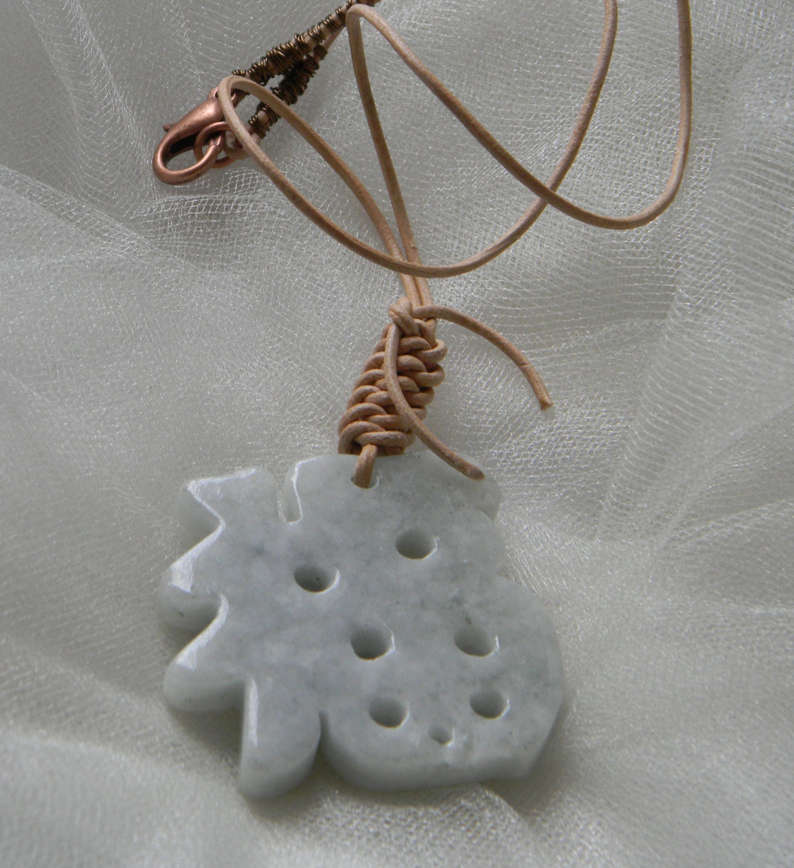Jade Pendant W Leather Cord Necklace , Beaded Jewelry , Carved Jade for ...