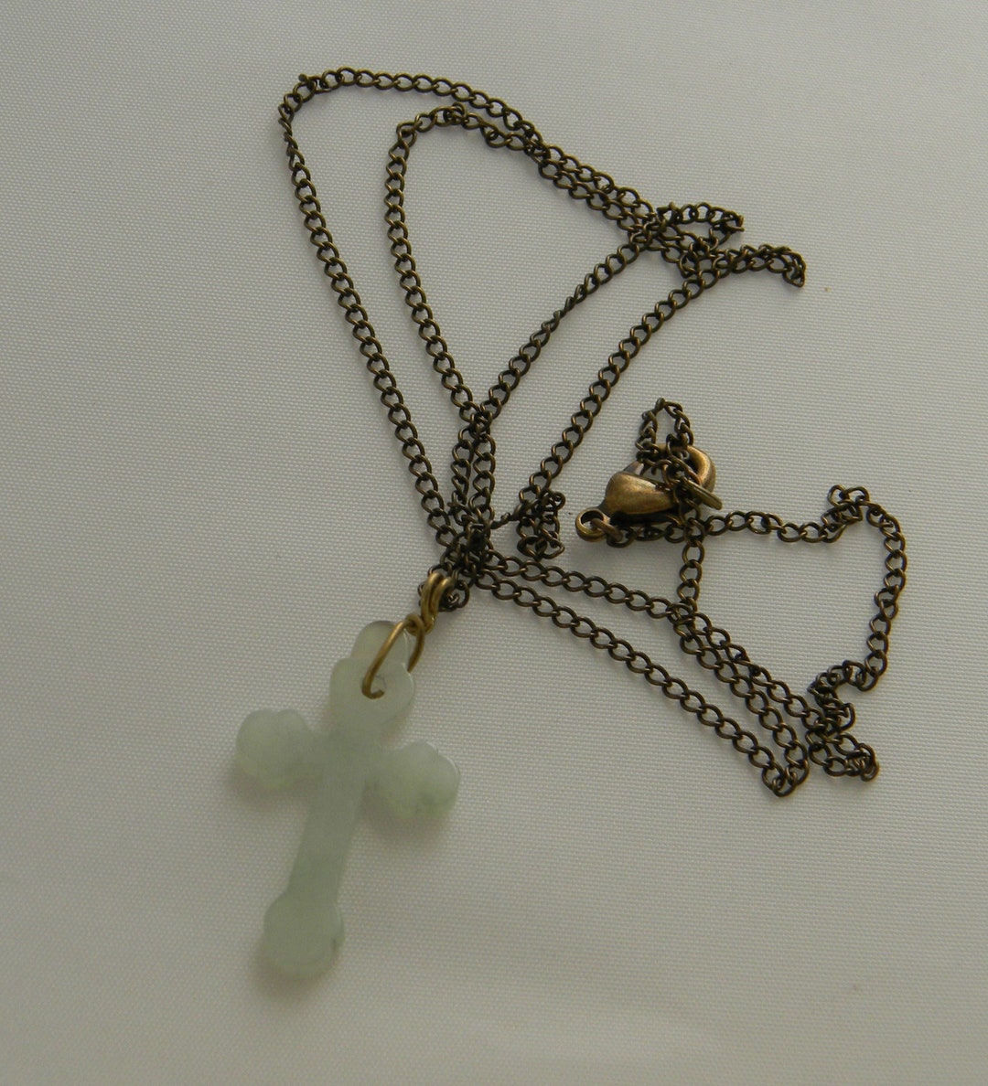 Blue Jade Cross Pendant & Brass Chain Necklace , Christian Religious ...