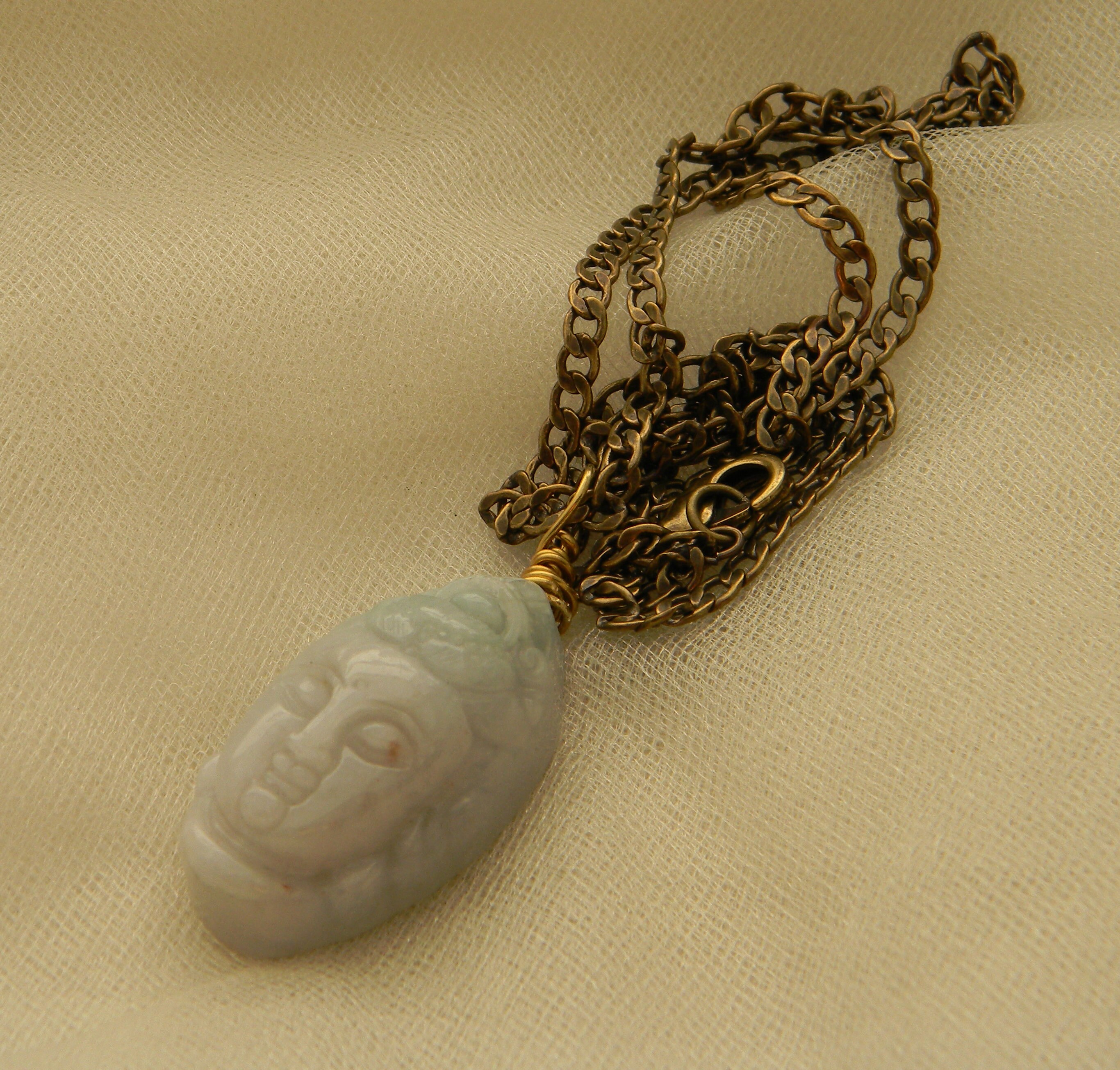 Jade Buddha Pendant on Brass Chain Necklace , Buddha Jewelry , Buddhist ...