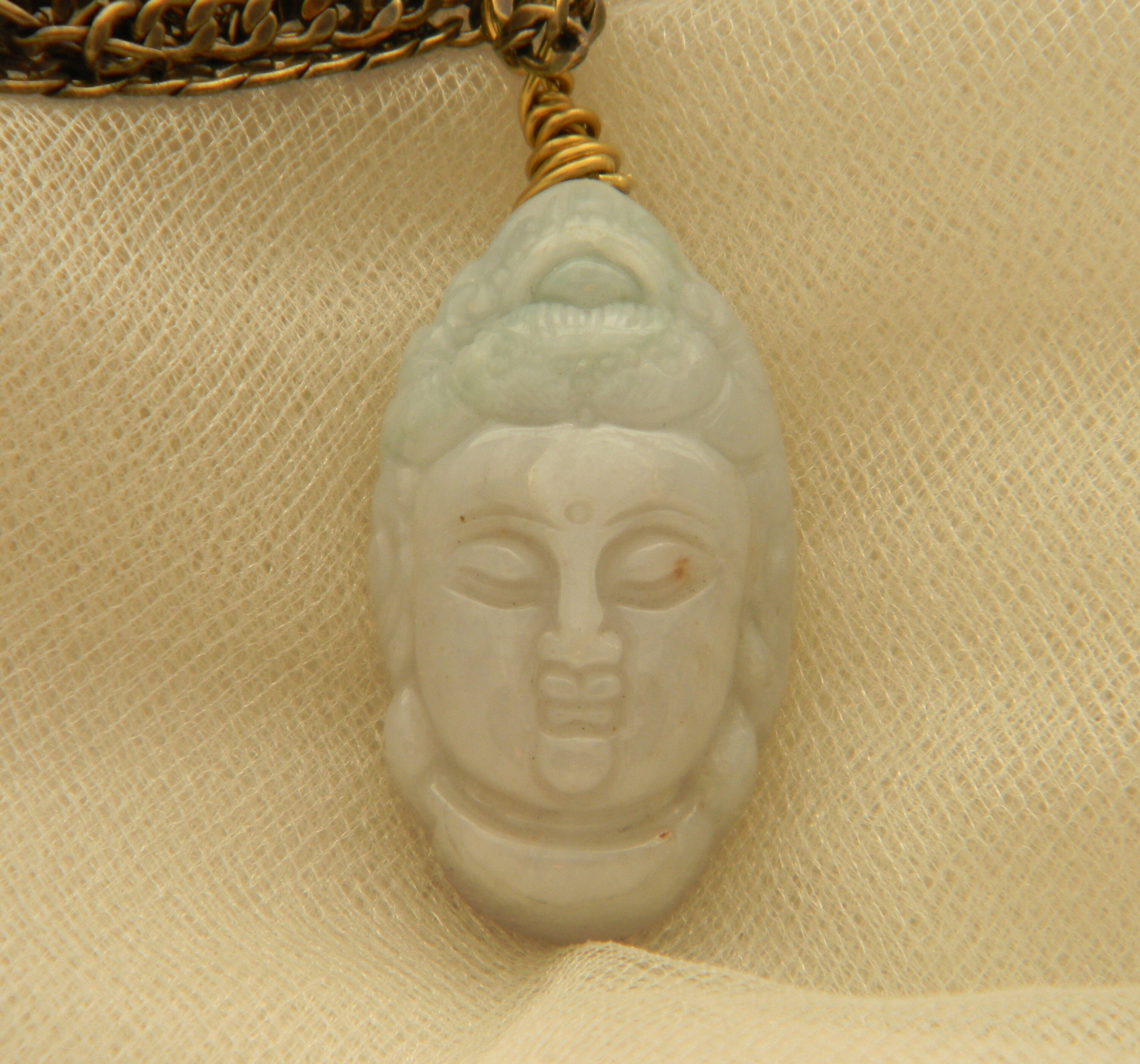 Jade Buddha Pendant on Brass Chain Necklace , Buddha Jewelry , Buddhist ...