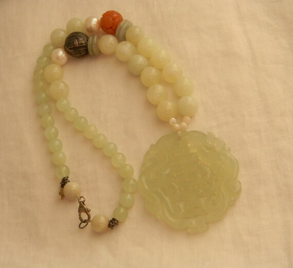 Jade Dragons Pendant W Light Green New Jade Beads & Carved - Etsy