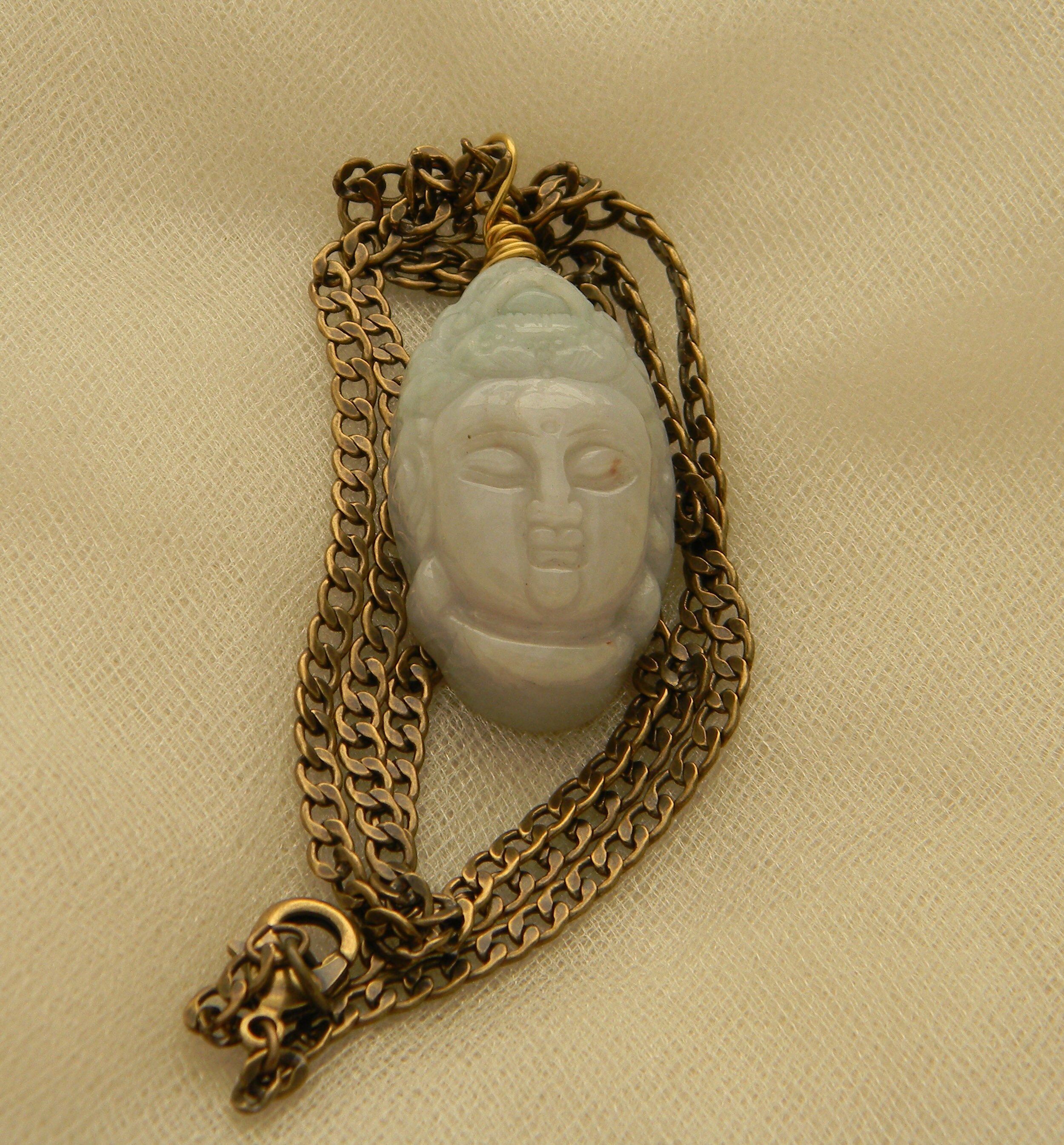 Jade Buddha Pendant on Brass Chain Necklace , Buddha Jewelry , Buddhist ...