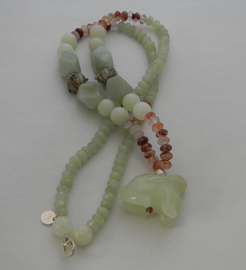 Jade Rabbit Pendant W Jade & Strawberry Quartz Beads Necklace | Etsy
