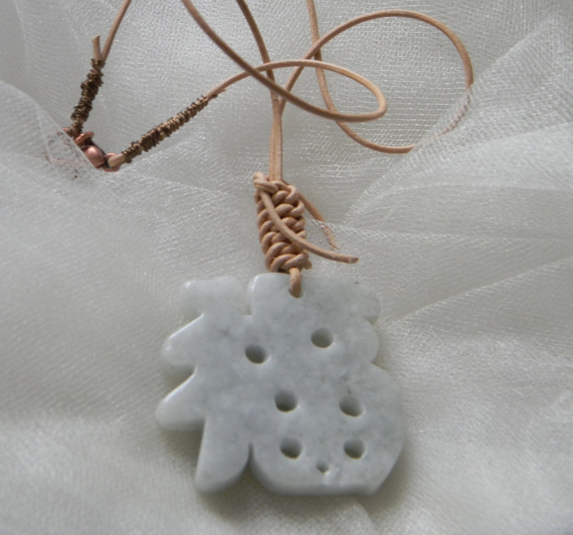 Jade Pendant W Leather Cord Necklace , Beaded Jewelry , Carved Jade for ...