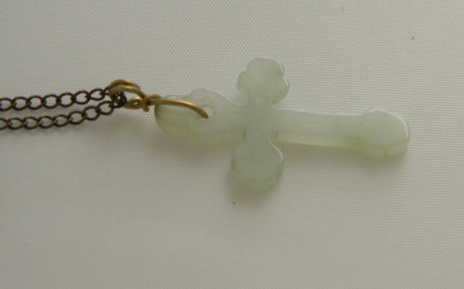 Blue Jade Cross Pendant & Brass Chain Necklace , Christian Religious ...