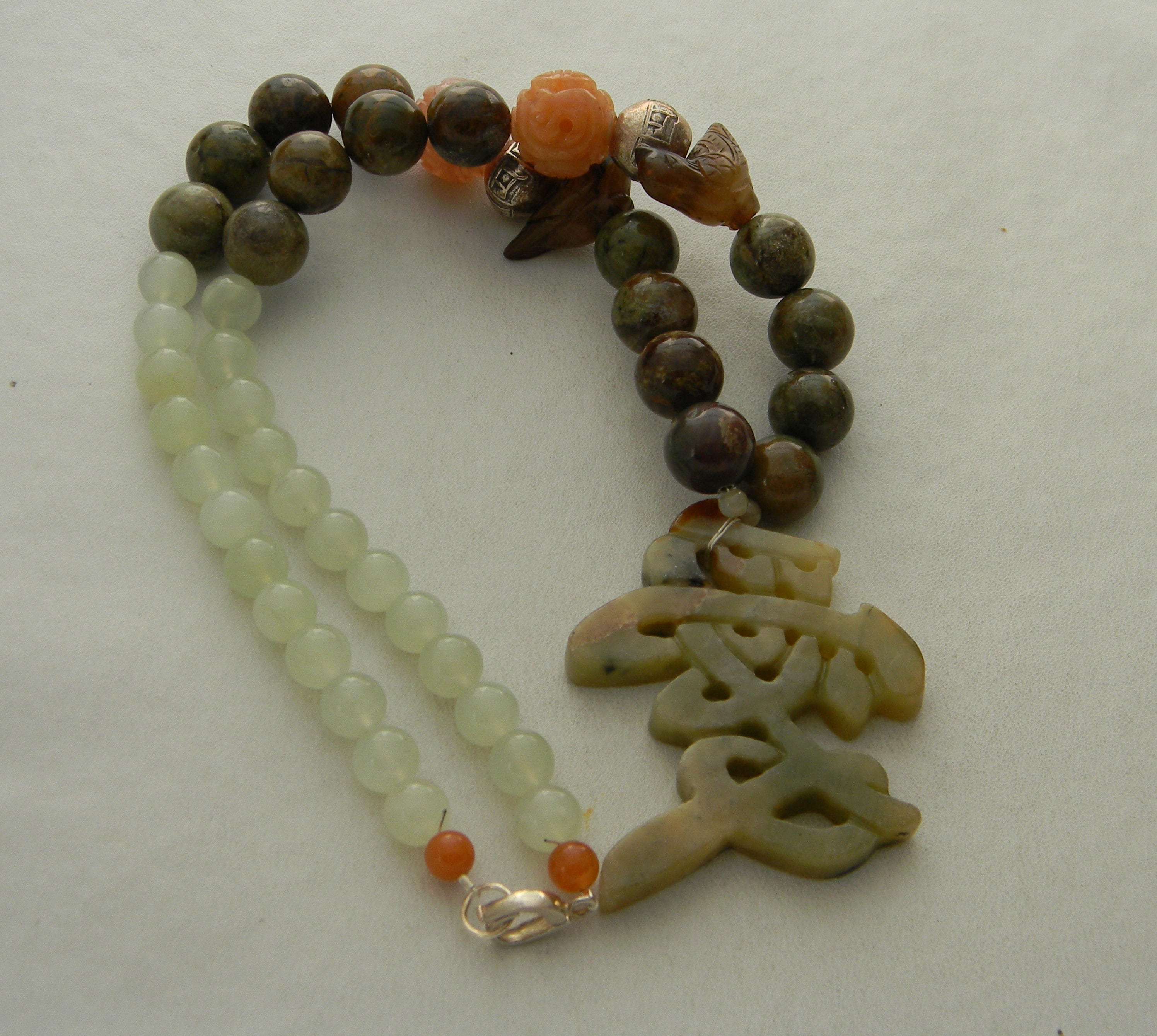 Jade Love Character Pendant W Large Opal Beads Necklace , Rare Find ...