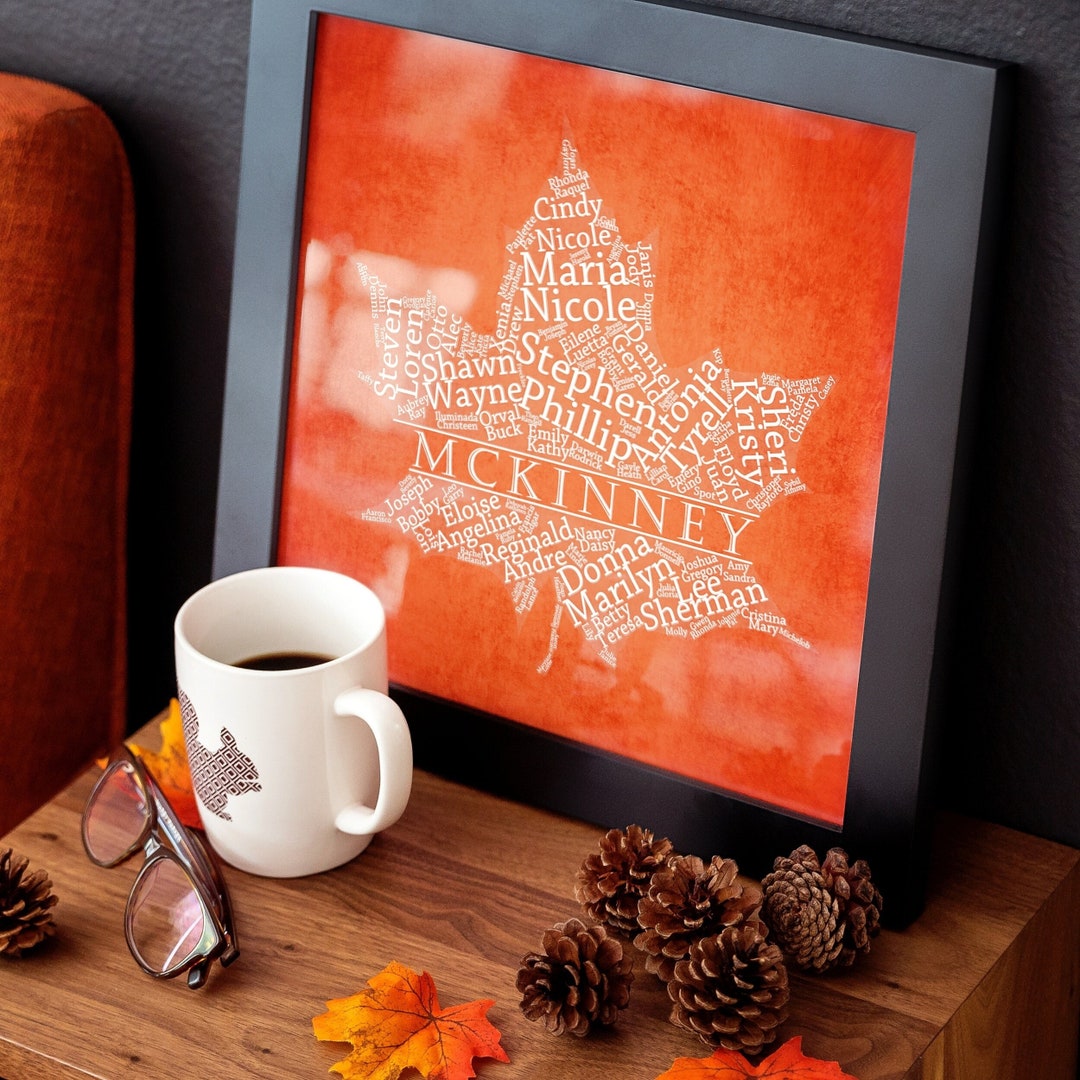 Maple Leaf Family Name Print | Personalized Word Art Design, Unique ...