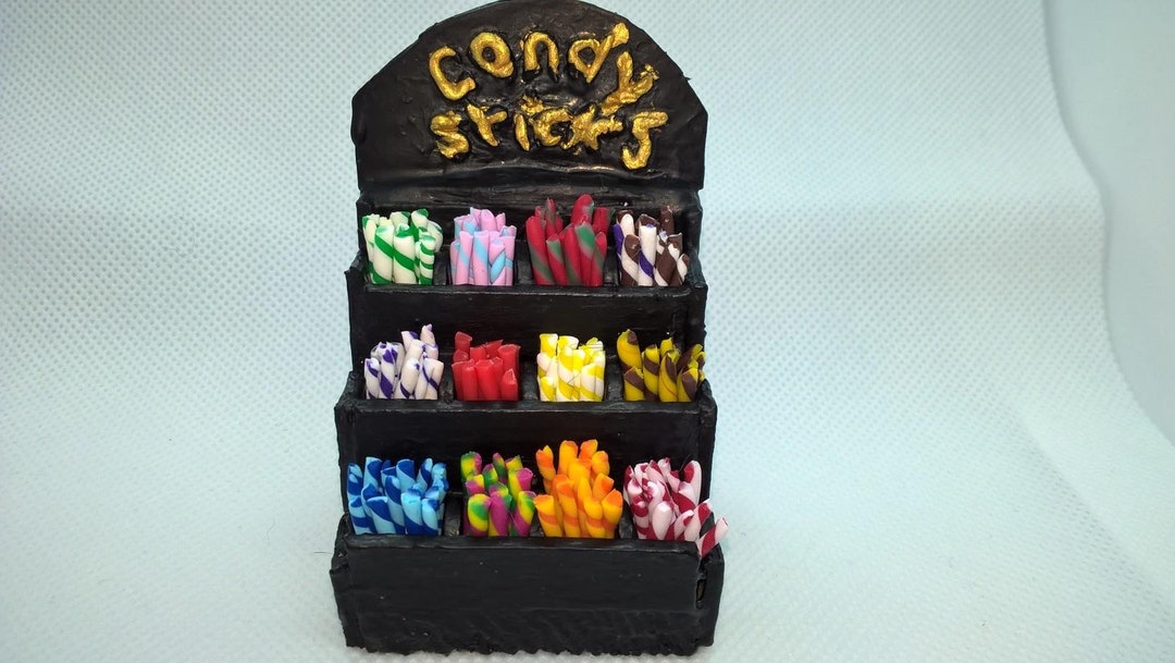 Miniature Assorted Candy Sticks in a Wooden Display Stand House Sweet ...
