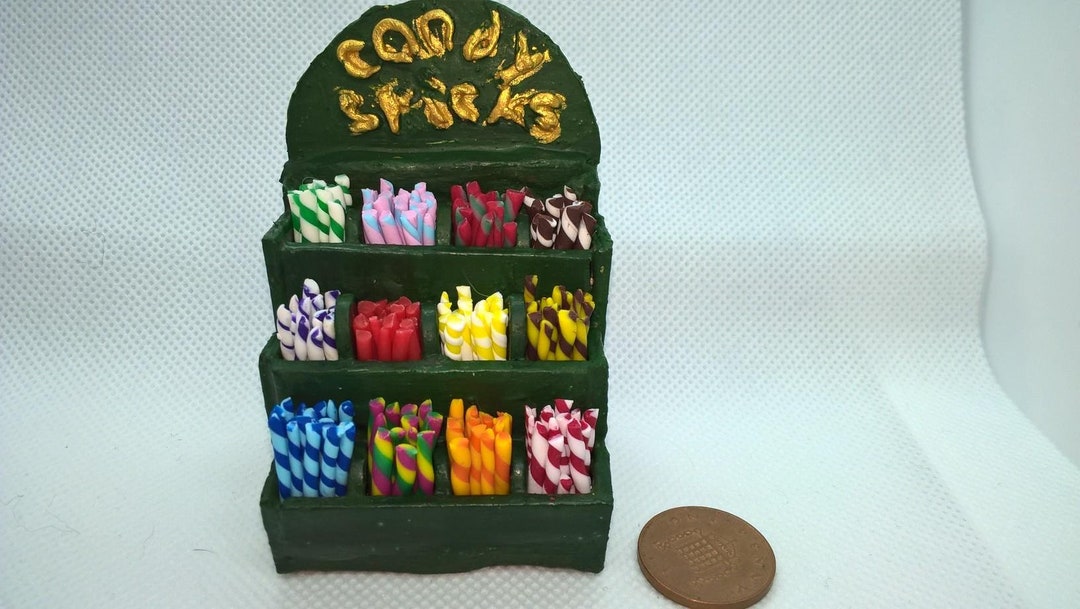 Miniature Assorted Candy Sticks in a Wooden Display Stand House Sweet ...