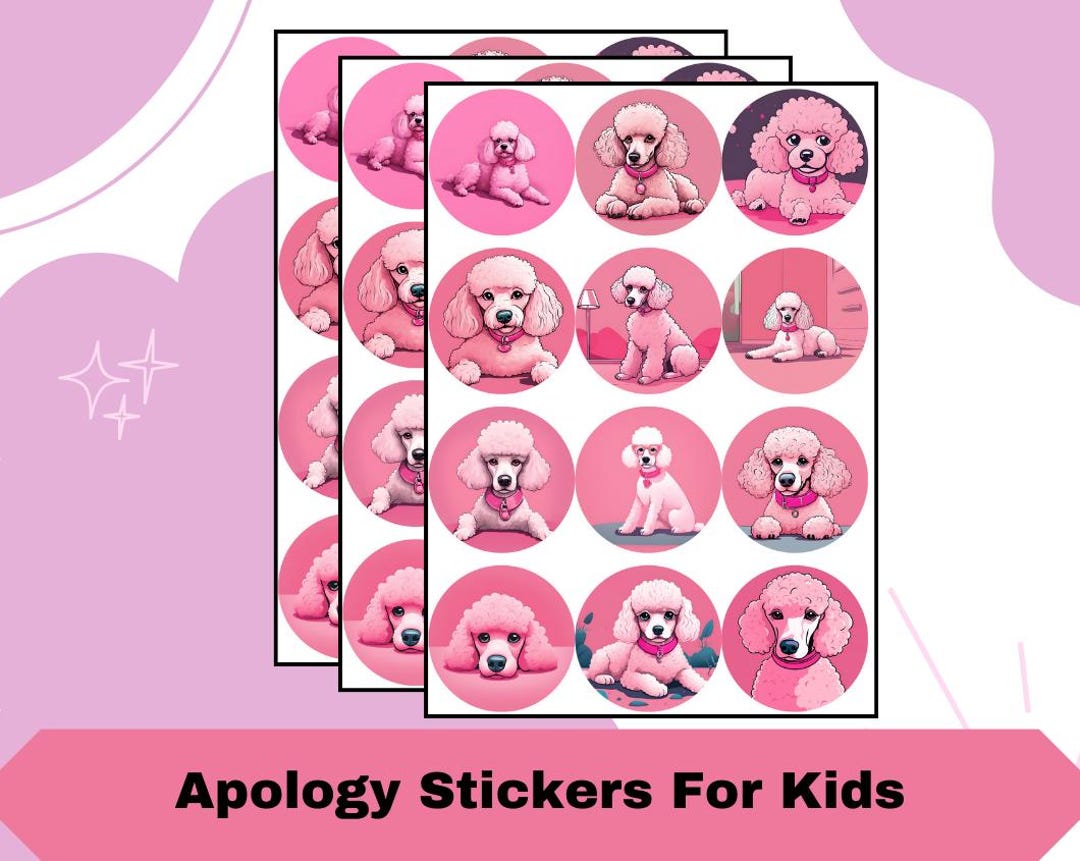 Pink Poodle Apology Stickers 3-pack Cute Dog Stickers for Kids ...