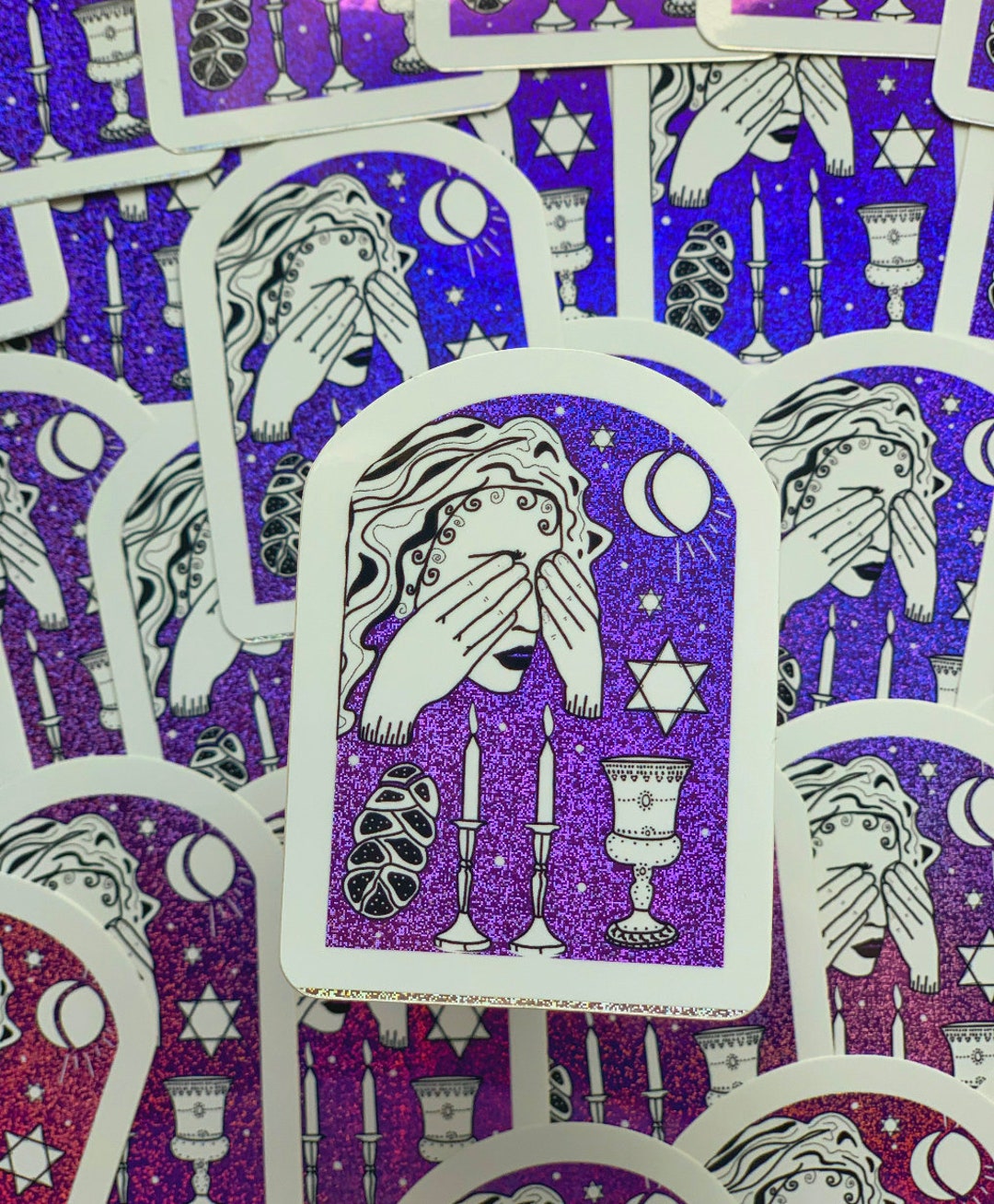 Shabbat Shalom Jewish Micro Glitter Purple Sticker, Waterproof ...
