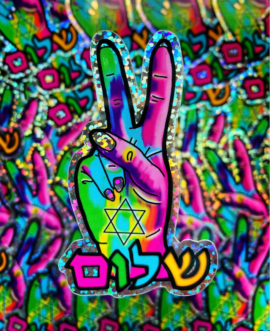 Peace Sign Shalom Hebrew Glossy Glitter Sticker - Etsy