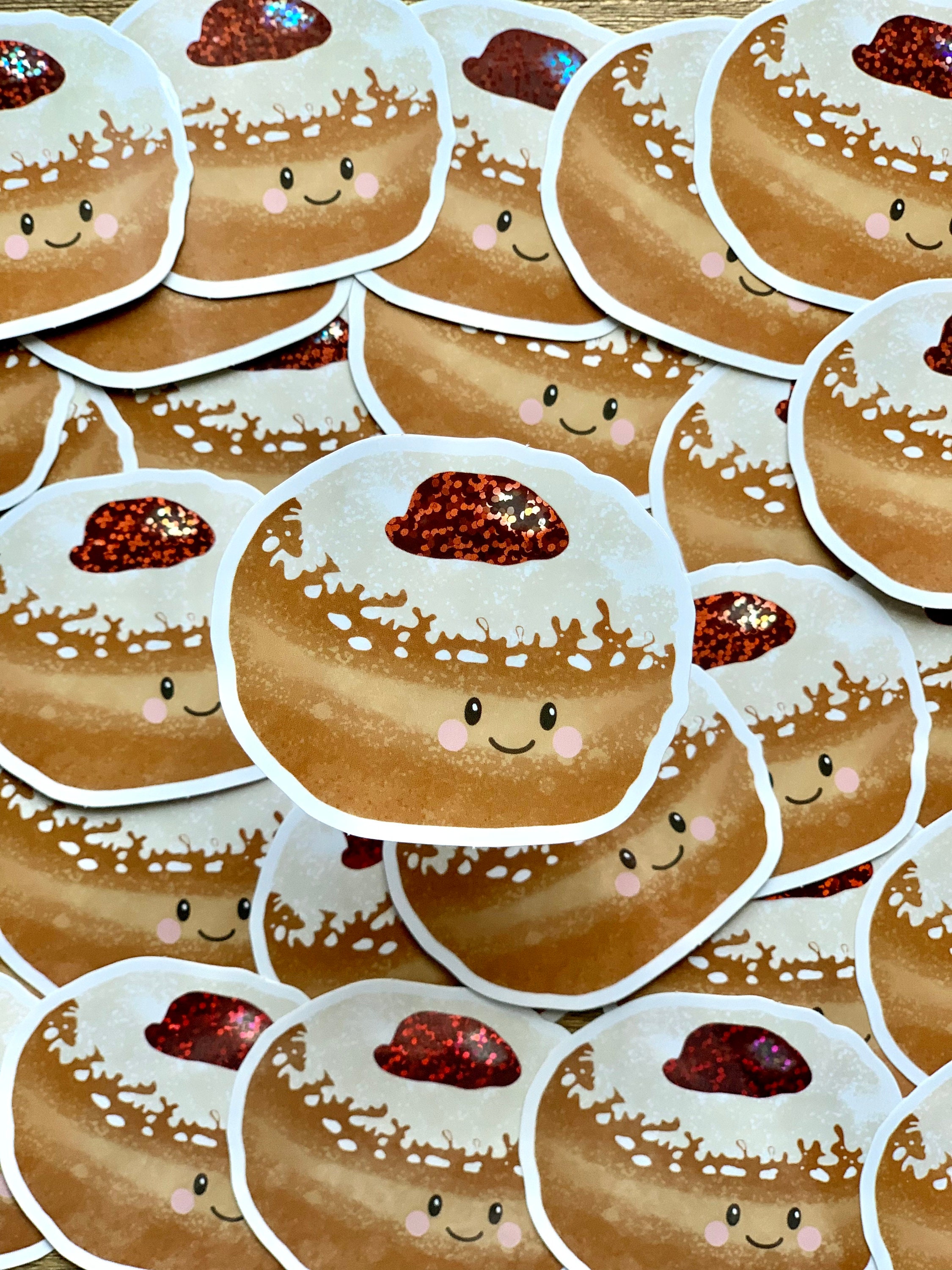 Sufganiyot Jewish Doughnut Glitter Sticker, Hannukah, Chanukah Party ...