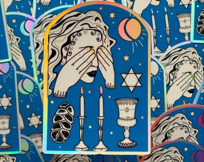 Shabbat Shalom Jewish Holographic Sticker, Judaism, Challah, Kiddush ...
