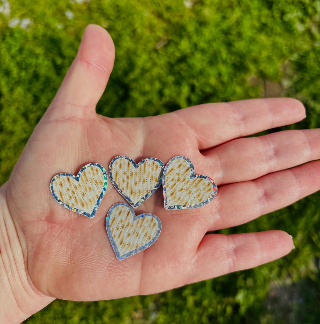 4 Pack Matzah Glitter Heart Passover Waterproof Jewish Sticker/ Judaism ...
