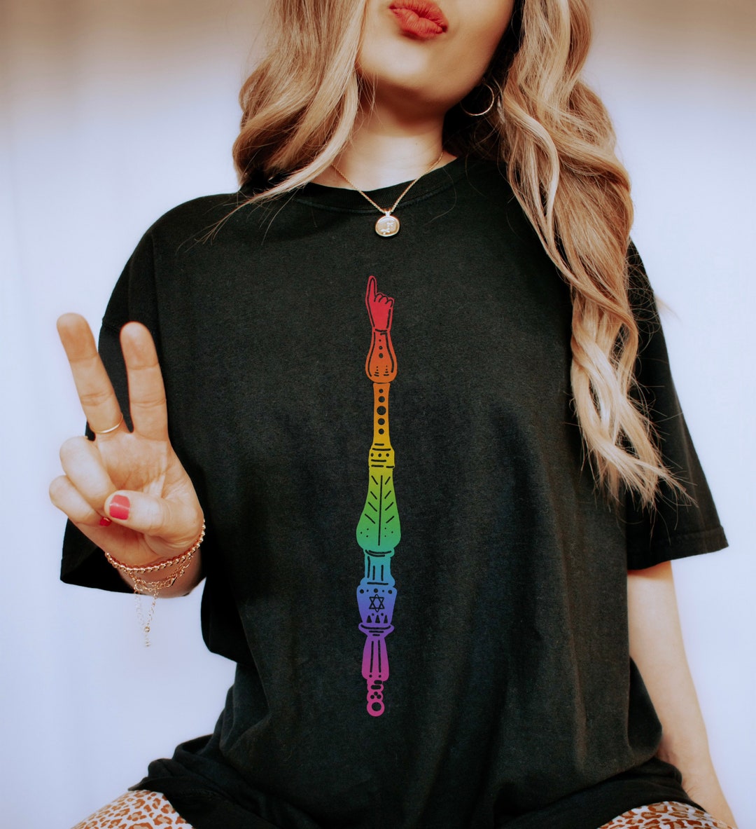 Torah Rainbow Yad Jewish Design Graphic Over Sized T-shirt Super Soft ...