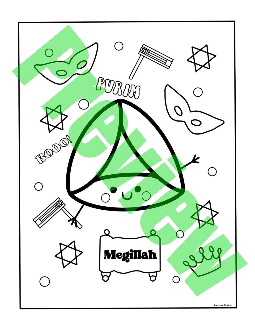 Purim Hamentashen Printable Jewish Coloring Page Megillah - Etsy